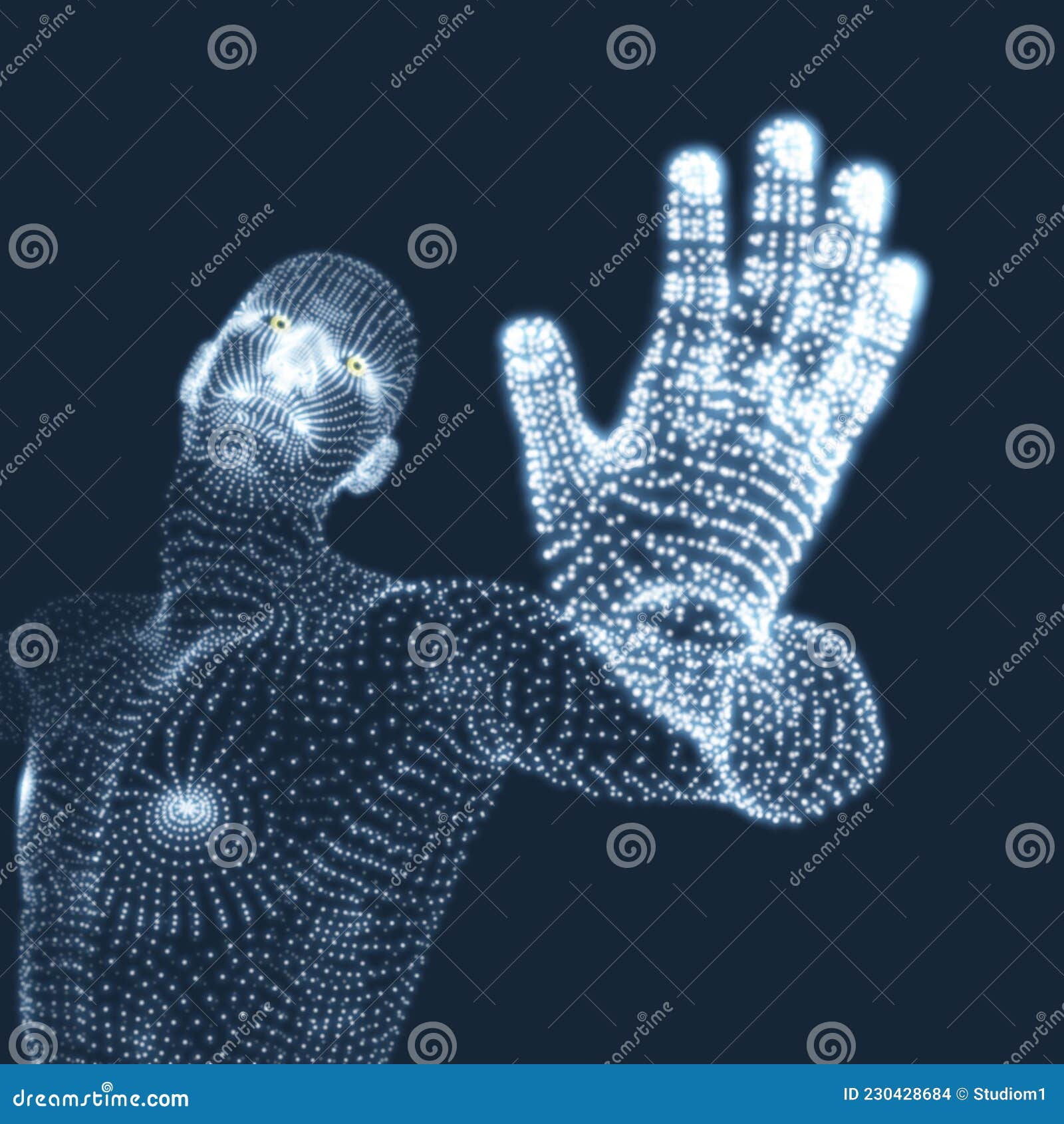 Vector Man With Hand Up To Stop. Human Showing Stop Gesture. 3D Model ...