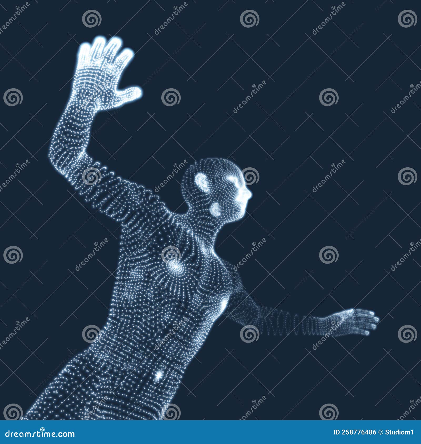 .Vector Man with Hand Up To Stop. Human Showing Stop Gesture. 3D Model ...