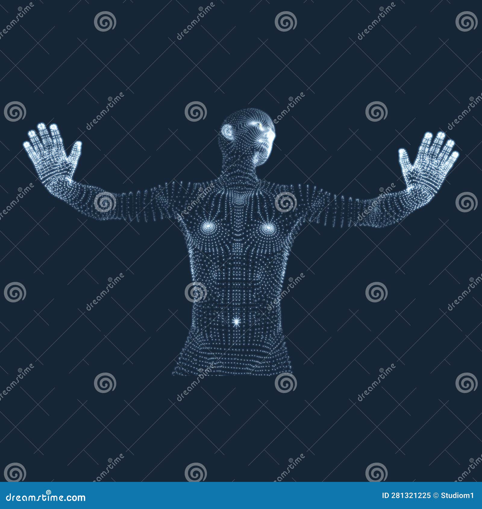 .Vector Man with Hand Up To Stop. Human Showing Stop Gesture. 3D Model ...