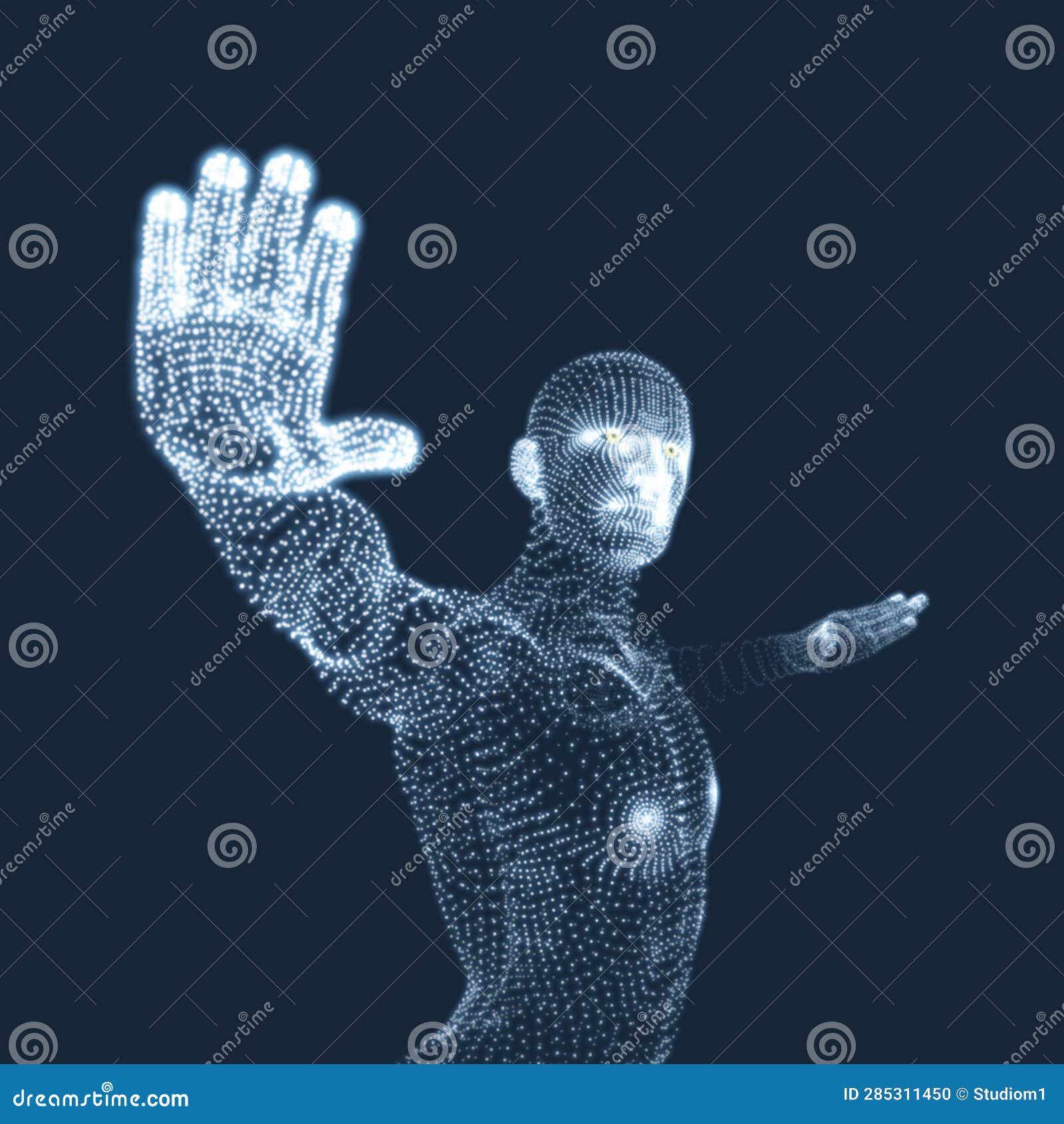 .Vector Man with Hand Up To Stop. Human Showing Stop Gesture. 3D Model ...