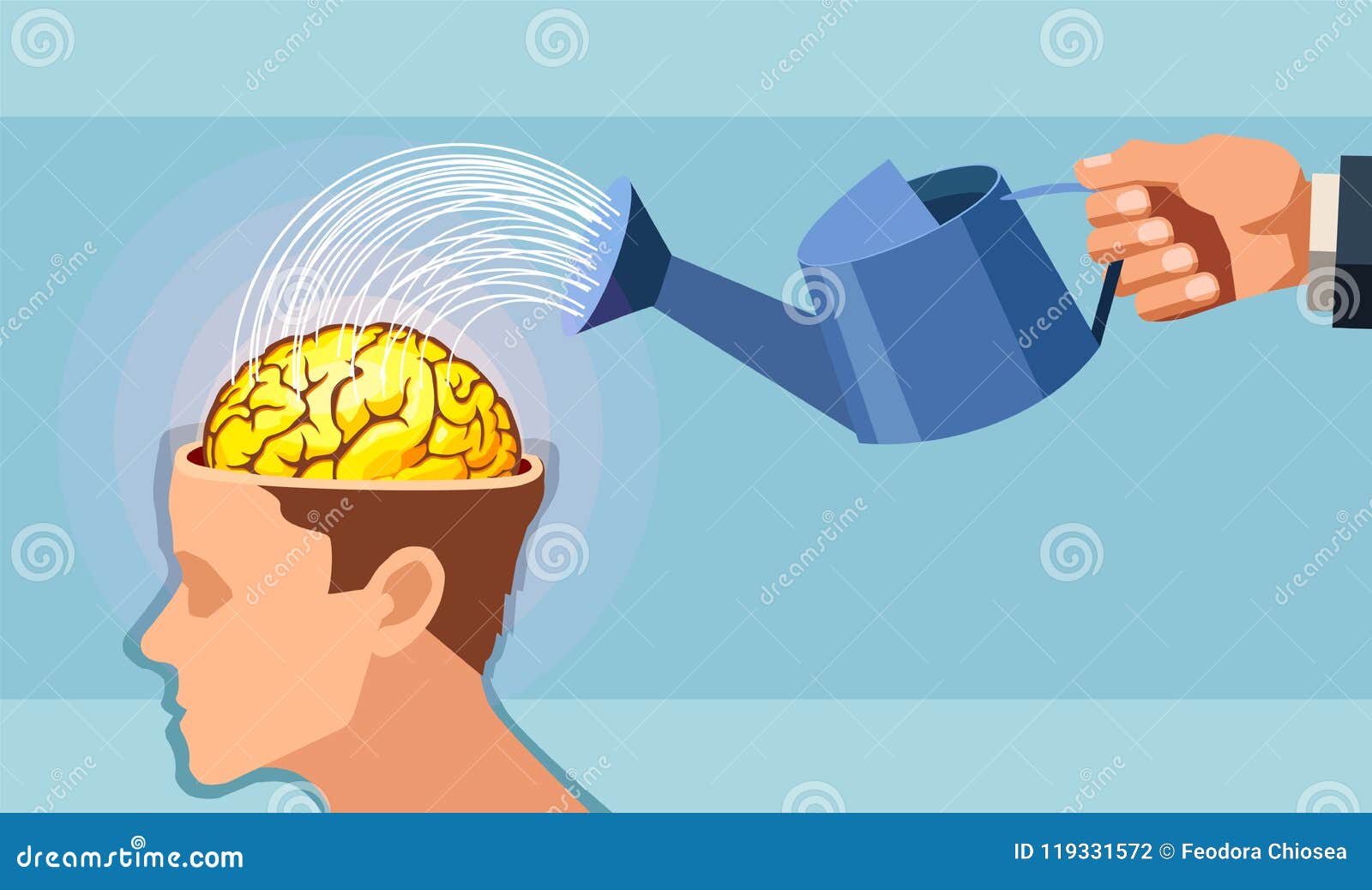 Vector of a Man Hand Watering a Brain. Stock Illustration ...