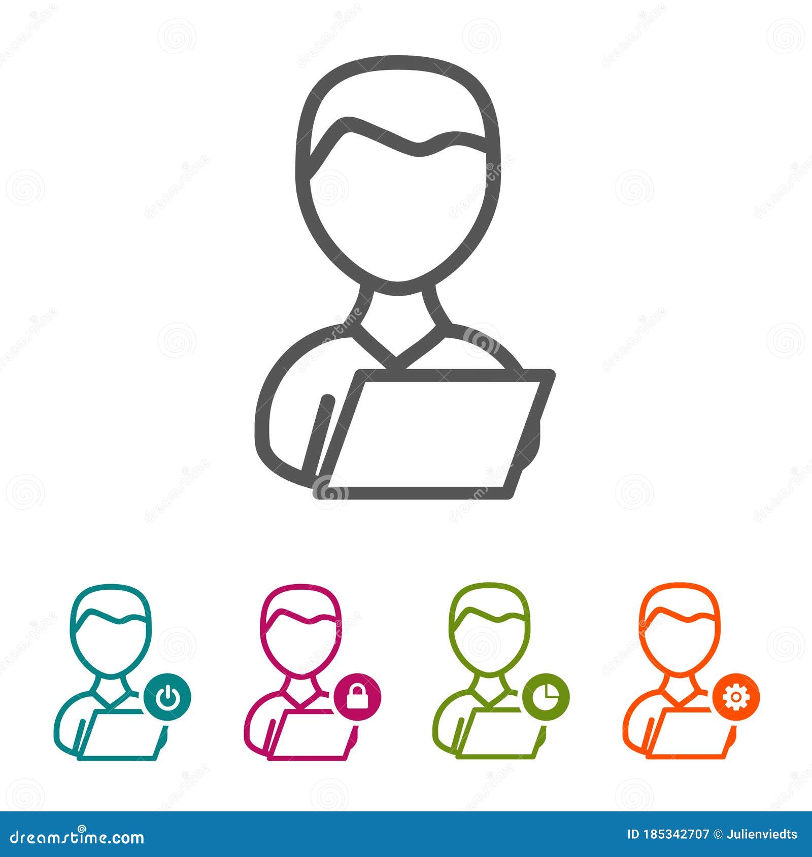 Man with Laptop Icons in Thin Line Style and Flat Design Stock ...