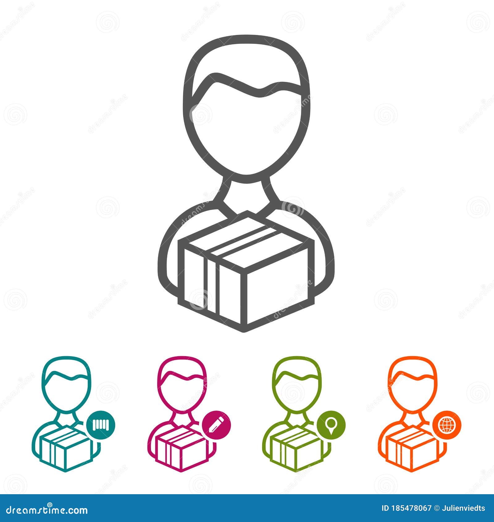 Man with Package Icons in Thin Line Style and Flat Design Stock ...