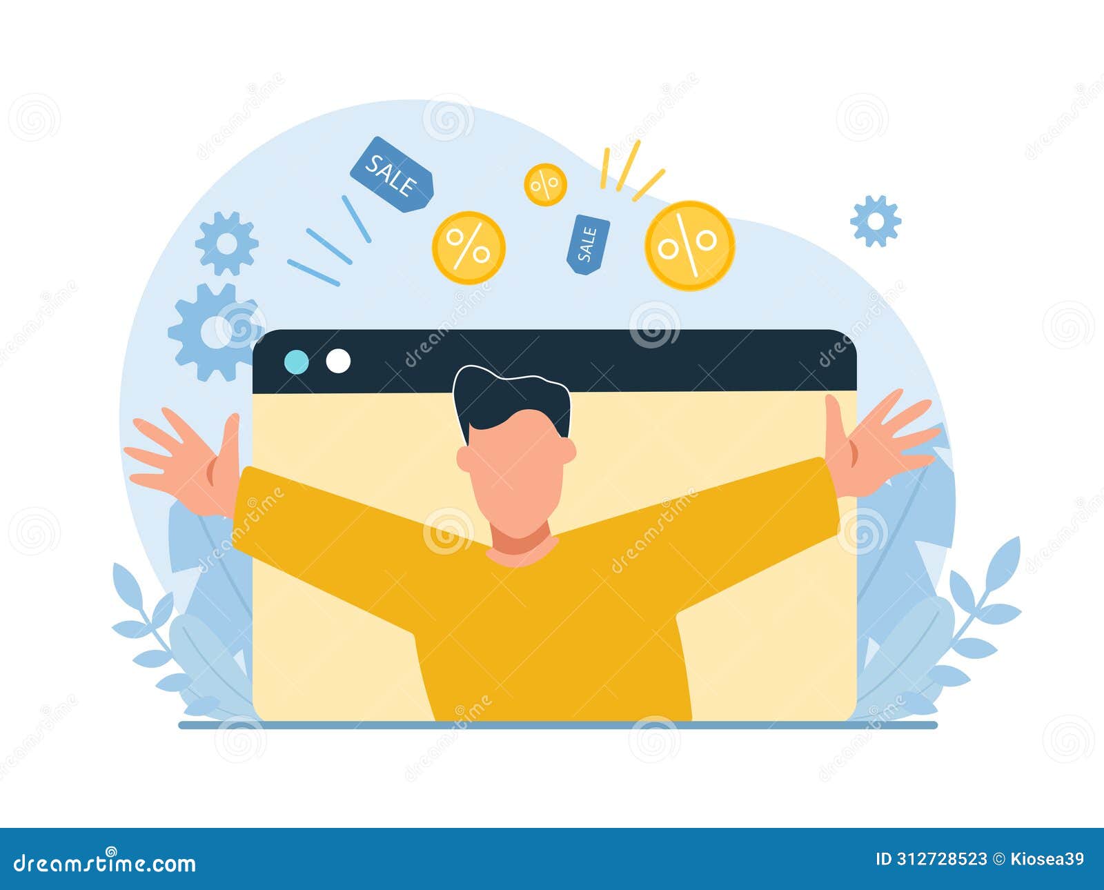 Vector of a Man Promoting Discounts on Online Shopping Stock ...