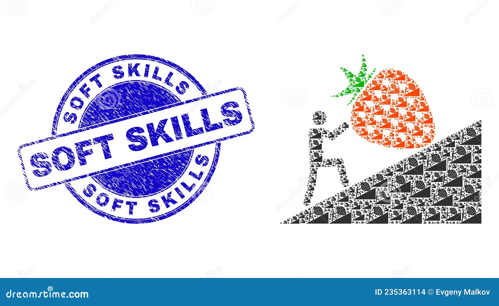 Scratched Soft Skills Stamp and Man Rolling Strawberry Up Recursion ...