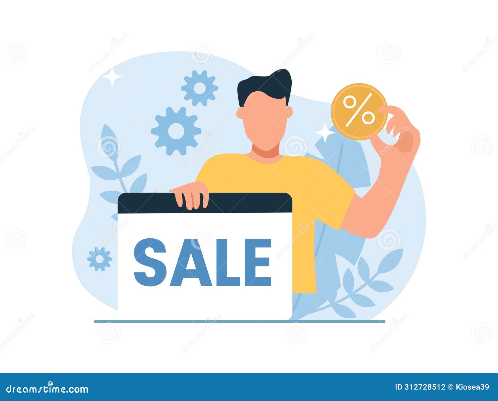 Vector of a Man with a Sale Signboard Stock Illustration - Illustration ...
