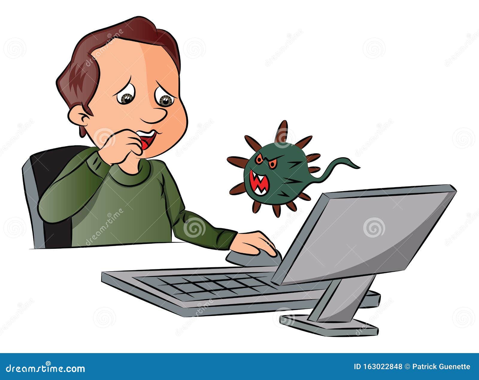 Vector of Man Scared by Looking at Computer Virus Stock Vector ...