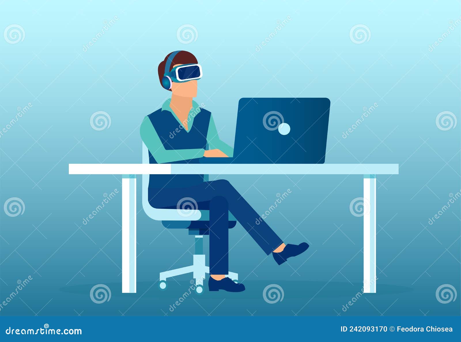 Vector of a Man Sitting in a Chair and Using Virtual Reality Headset ...