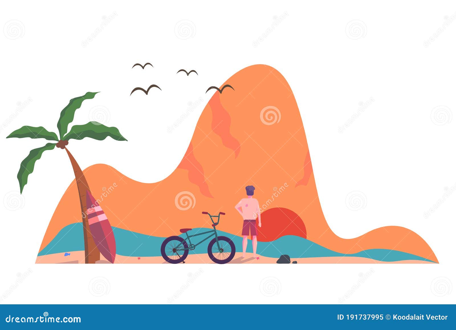 Man Stare at the Sunset in the Ocean. Premium Vector Stock Vector ...