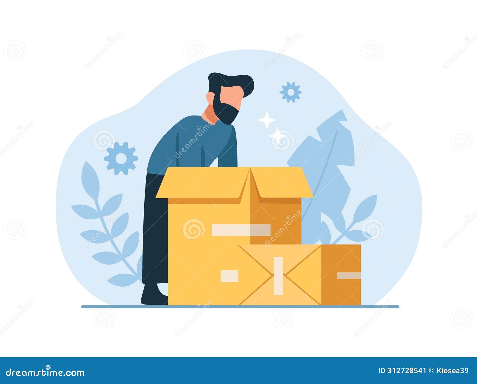 Vector of a Man Unpacking a Box Stock Illustration - Illustration of ...