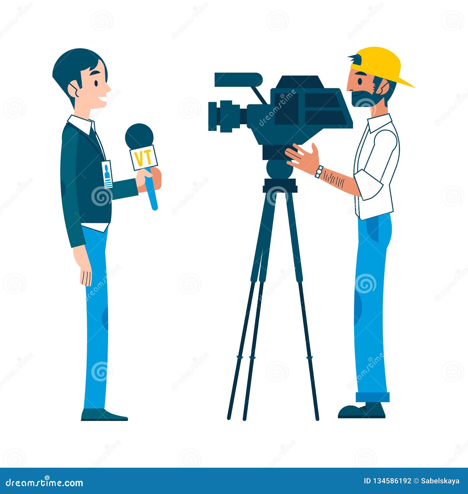 Vector Man Video Reporter Setting Camera Interview Stock Vector ...