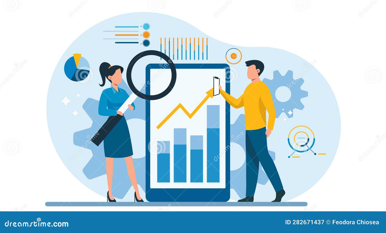 Vector of a Man and Woman Reading Digital Data Report Stock Vector ...