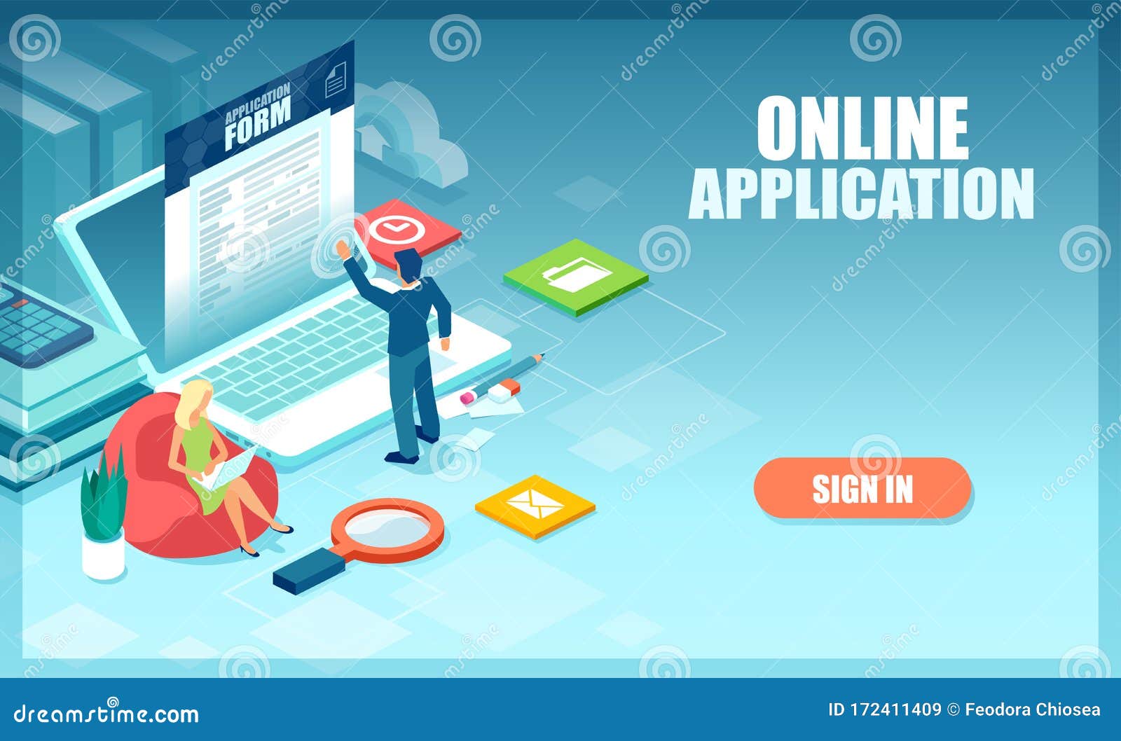 Vector of a Man Working on Computers and Filling Out Online ...