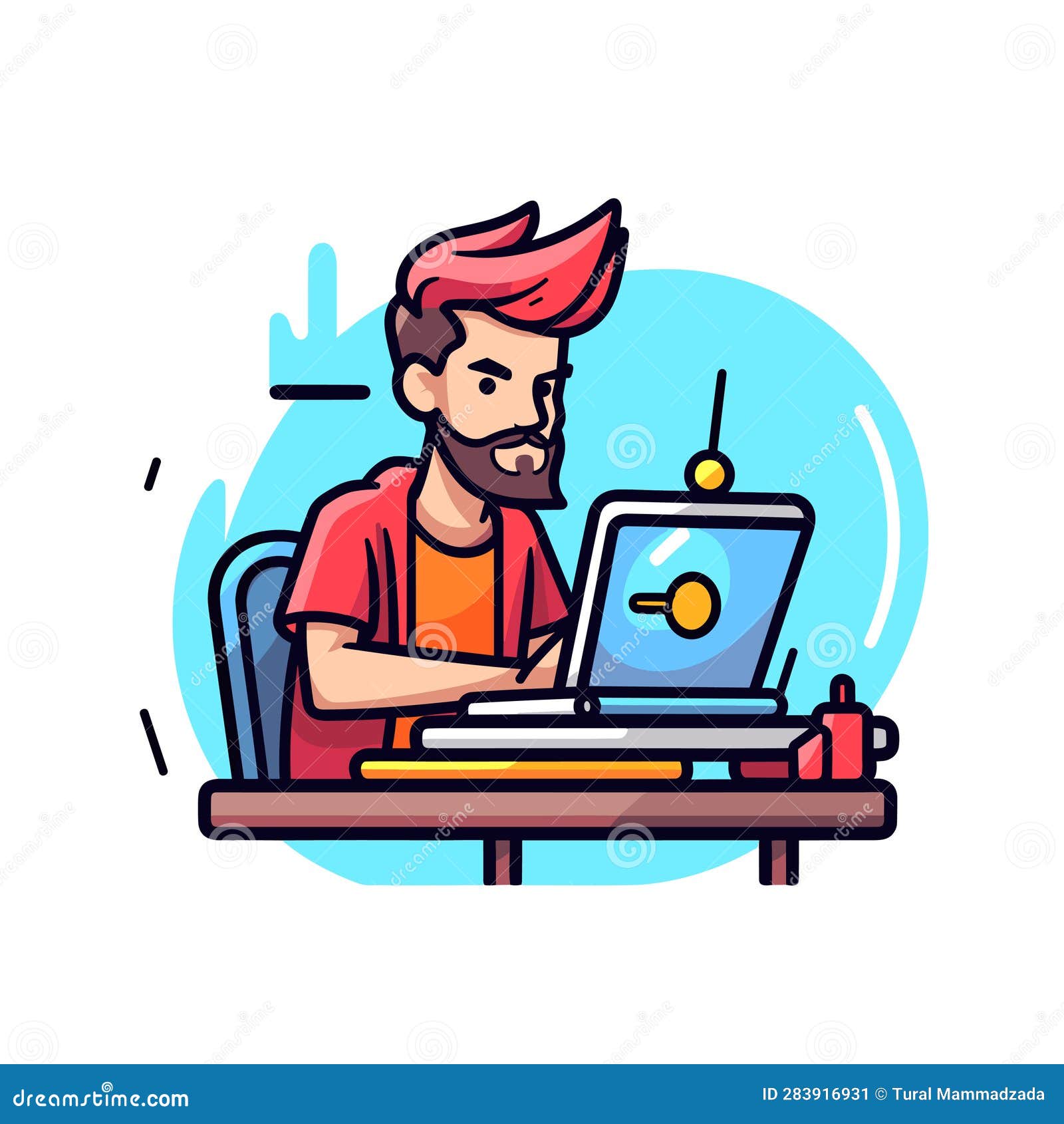 Vector of a Man Working on a Laptop Computer Stock Vector ...
