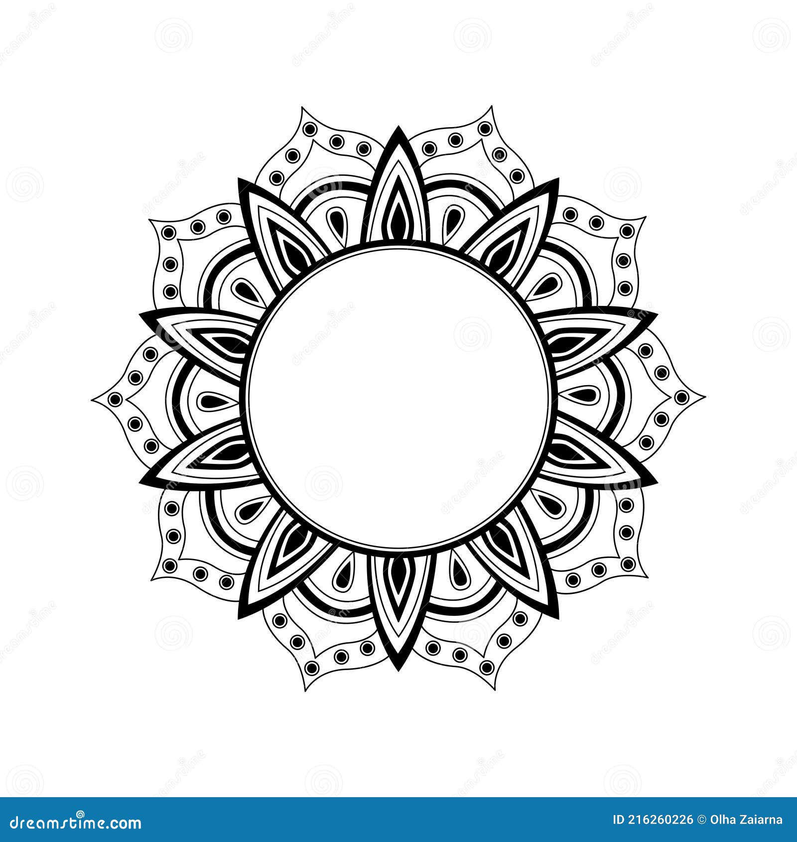 Vector Mandala for Coloring. Round Frame with White Space Inside Stock ...