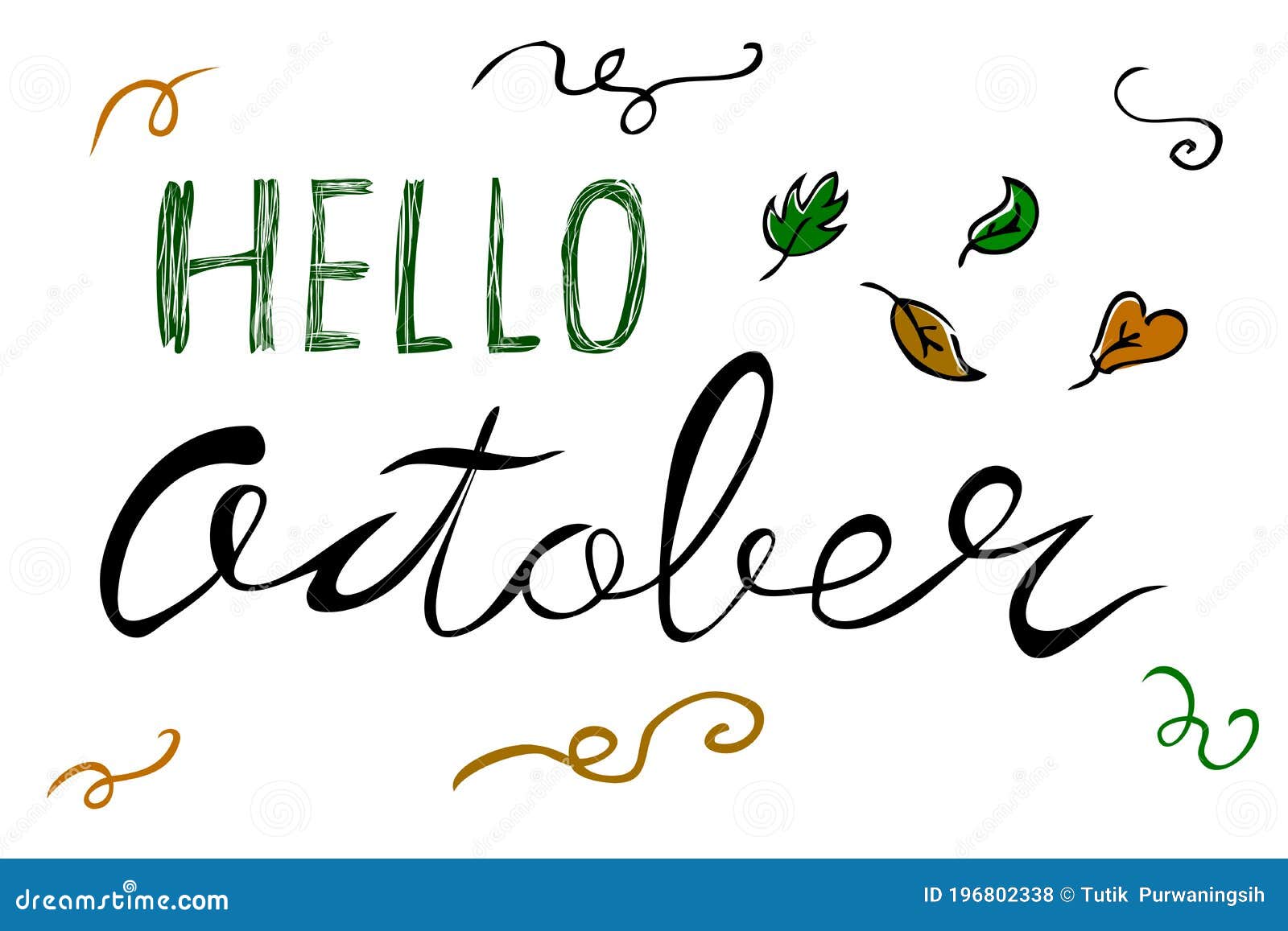 Vector Manual Draw Black Lettering, Hello October Stock Vector ...