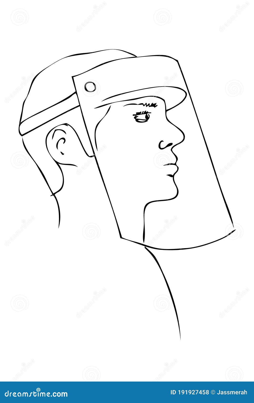 Vector Manual Draw Sketch, Man Using Face Shield Due the Pandemic Covid ...