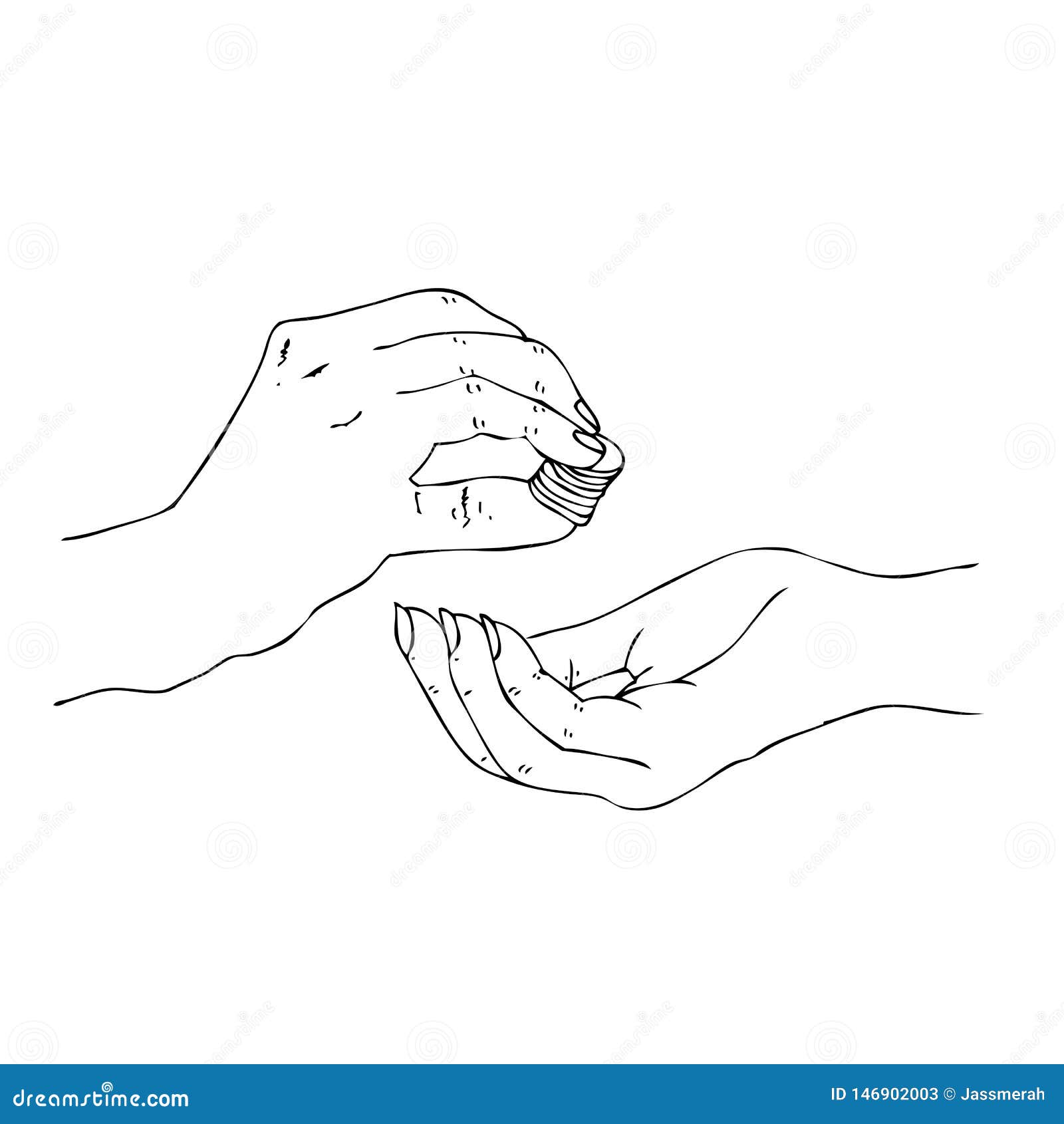 Vector Manual Hand Draw Sketch Hand Give a Coins To Other Stock Vector ...