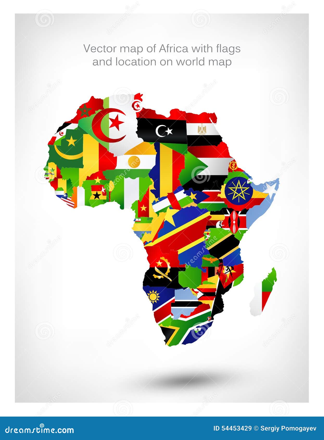 Vector Map Of Africa With Flags And Location On World Map ...
