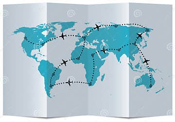 Vector Map with Airplane Flight Paths Stock Vector - Illustration of ...