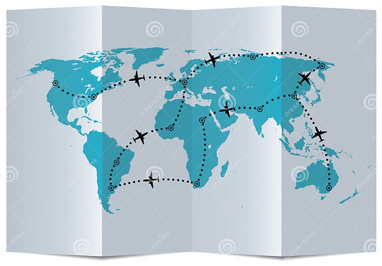 Vector Map with Airplane Flight Paths Stock Vector - Illustration of ...