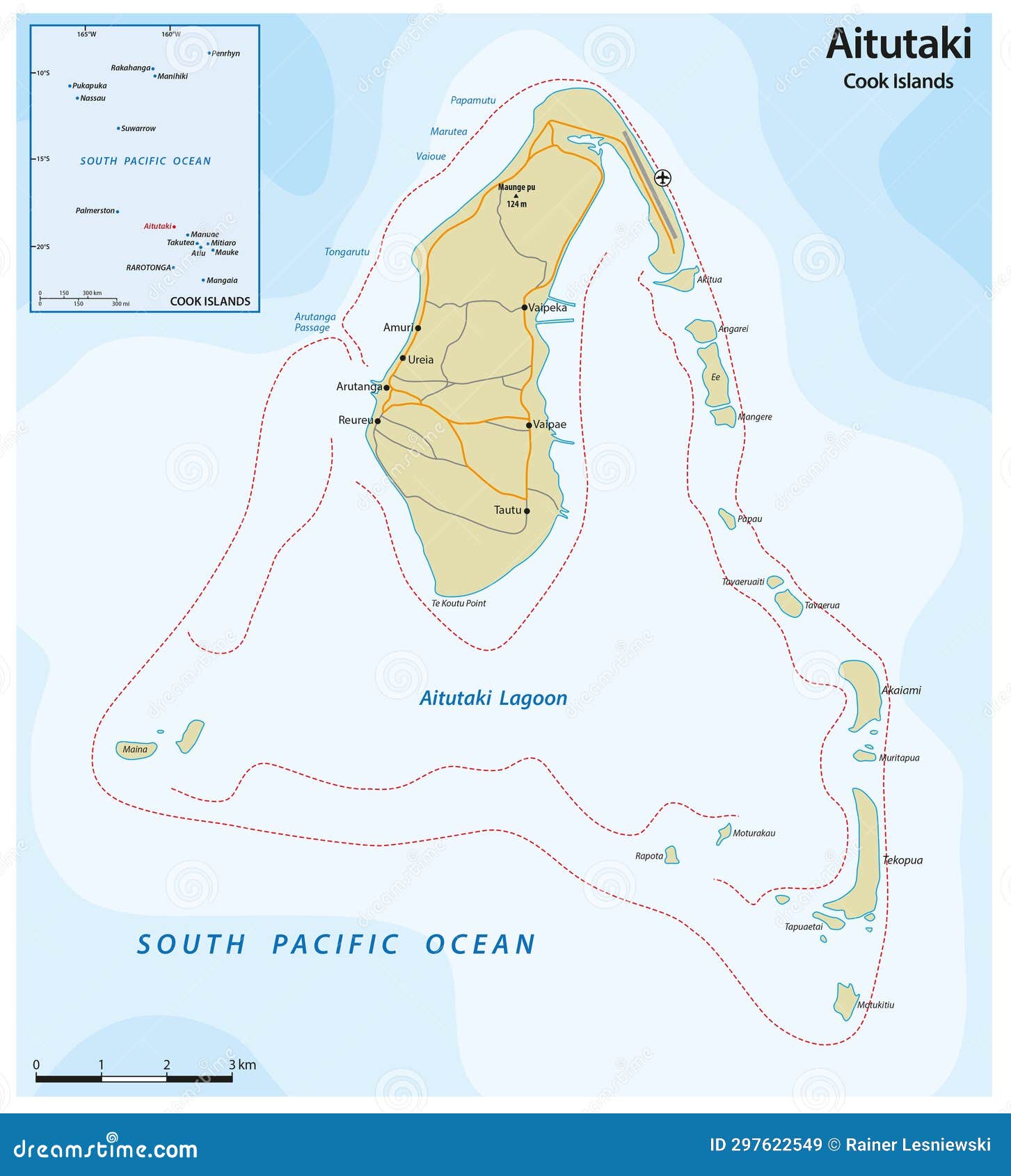 Vector Map of Aitutaki Island, Cook Islands Stock Vector - Illustration ...