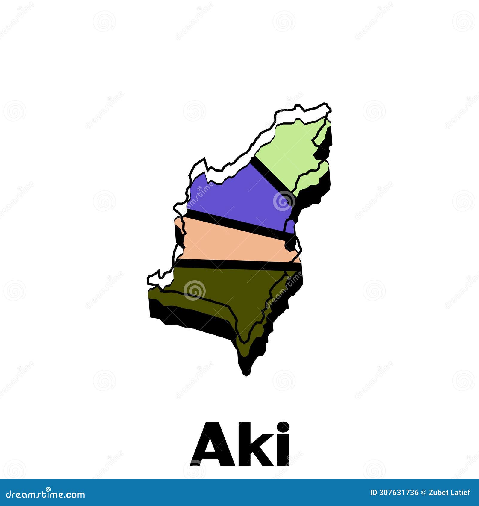 Vector Map of Aki City Colorful Illustration Template Design on White ...