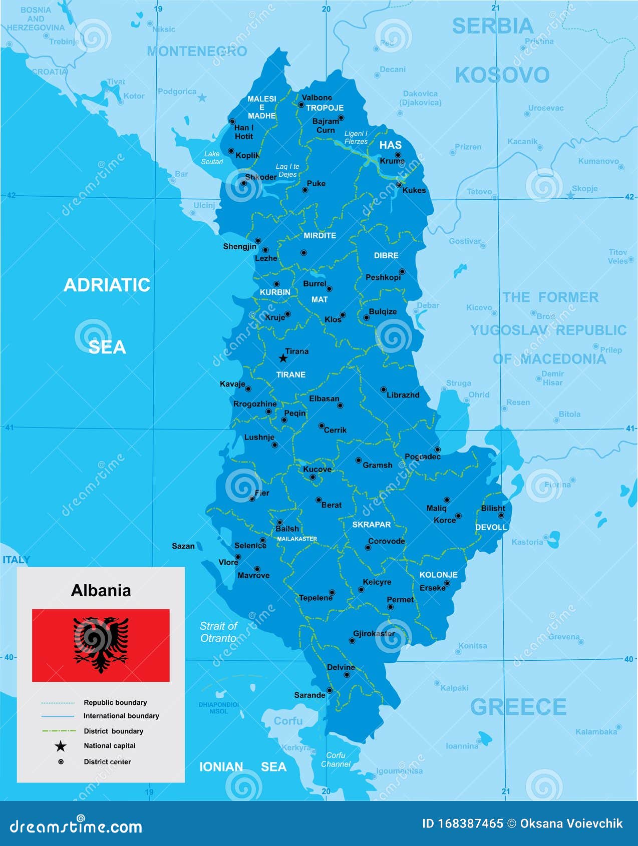 Vector map of Albania stock vector. Illustration of political - 168387465
