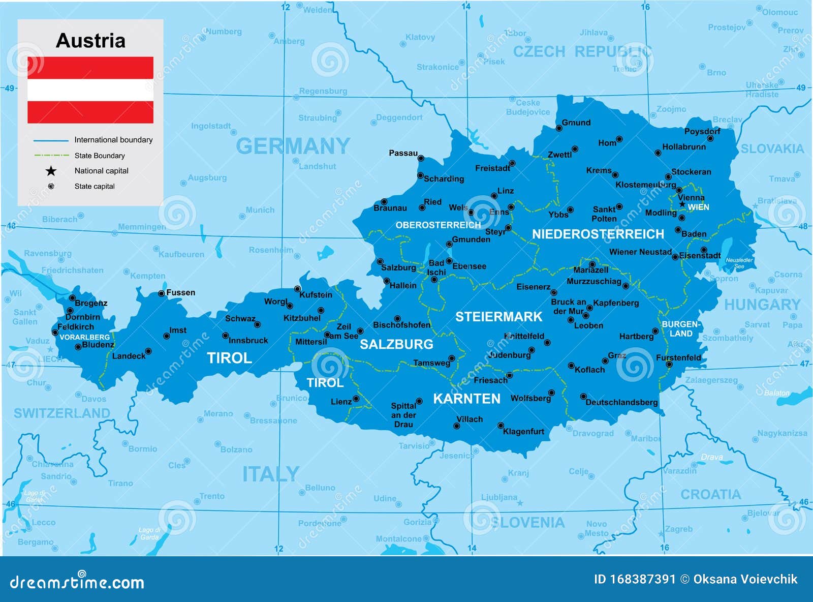 Vector map of Austria stock vector. Illustration of political - 168387391