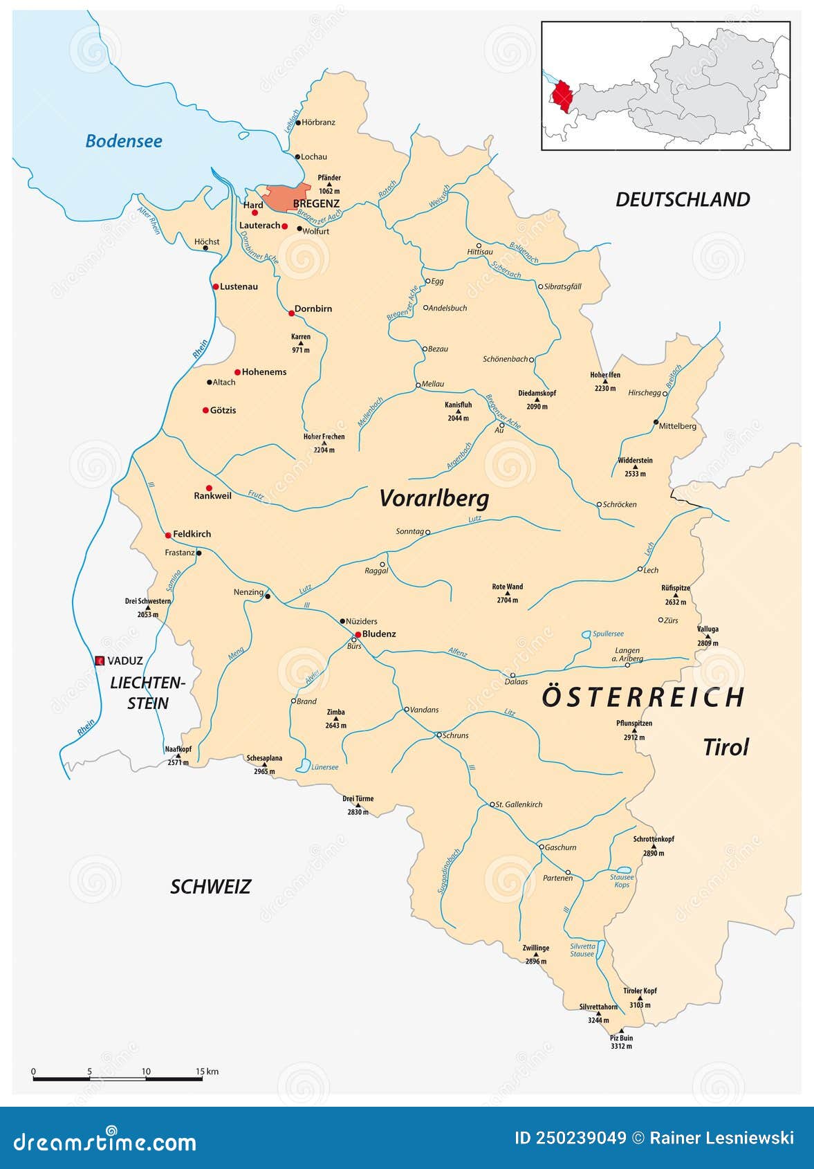 Vector Map of the Austrian Federal State of Vorarlberg in German Stock ...