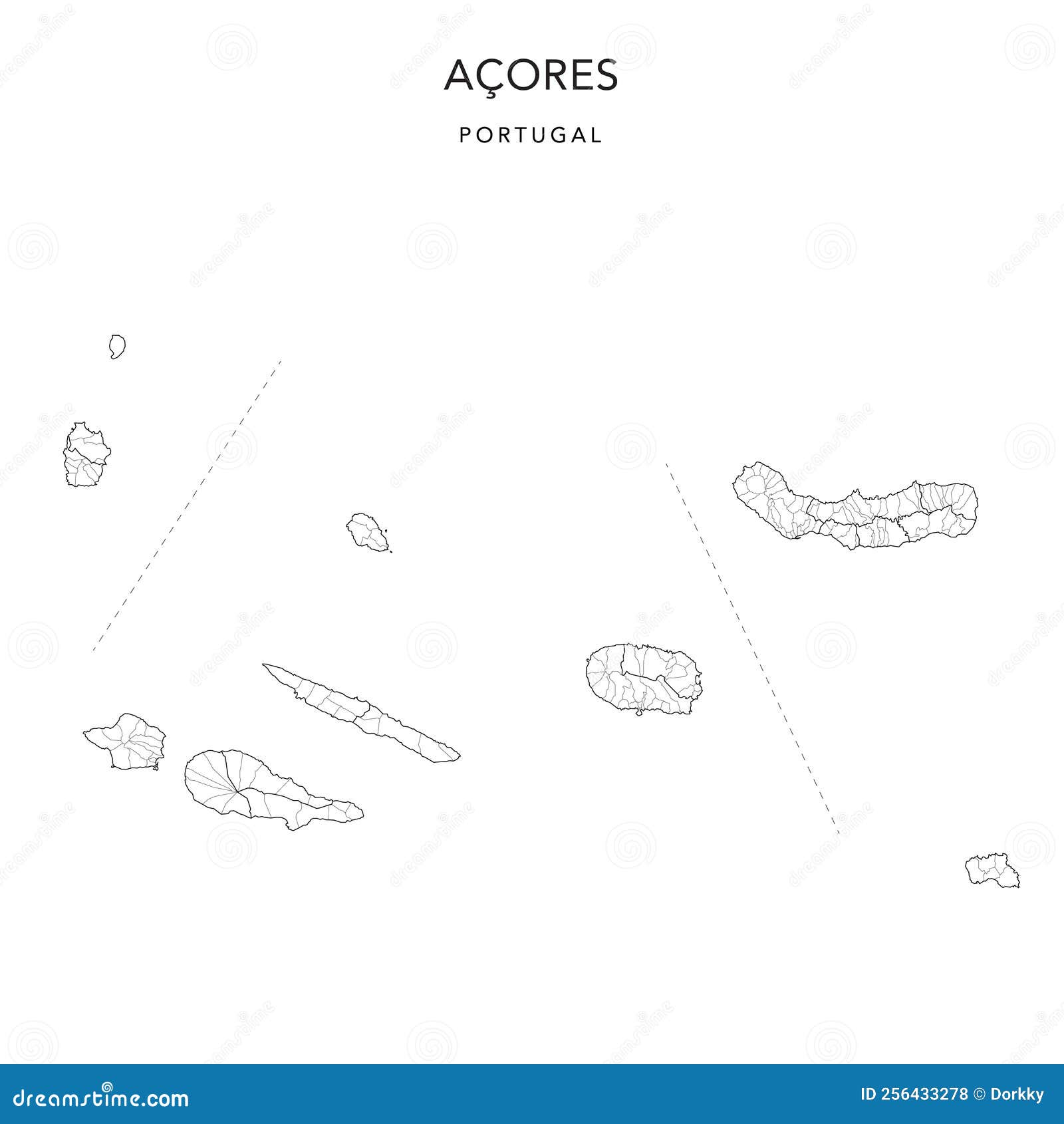 Blank Map Azores In Gray. Every Island Map Is With Titles. High Quality ...