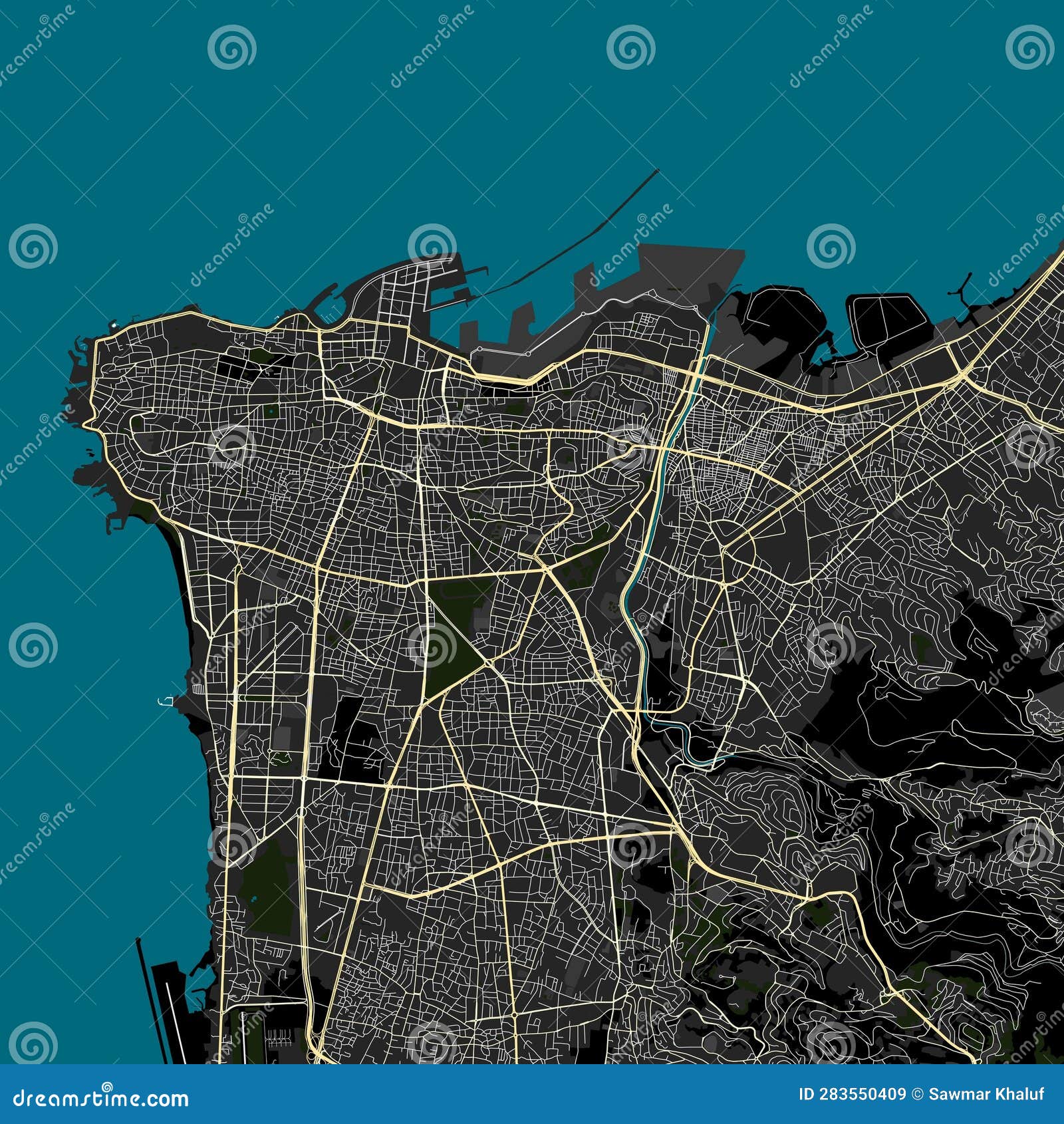 Vector Map of Beirut stock vector. Illustration of cartoon - 283550409