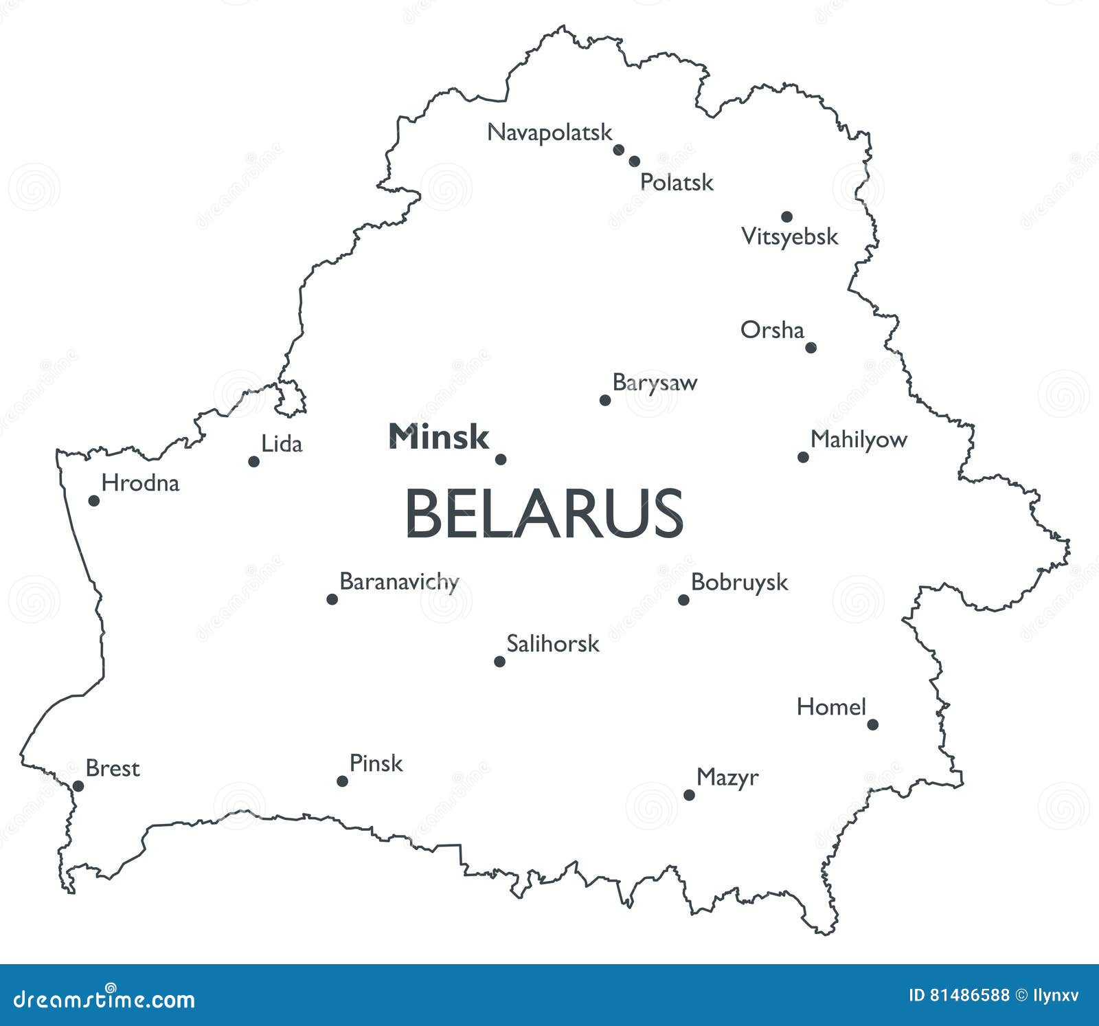 Vector map of Belarus stock vector. Illustration of names - 81486588