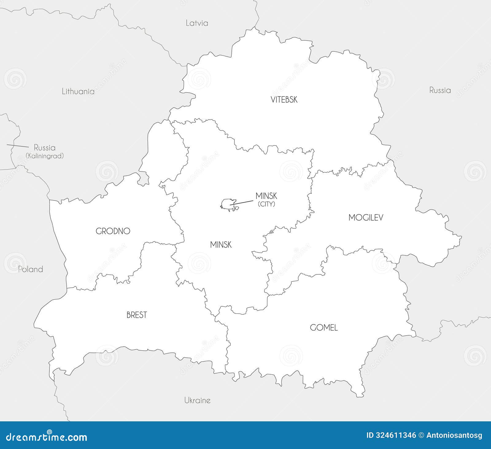Vector Map of Belarus with Regions or Oblasts and Administrative ...