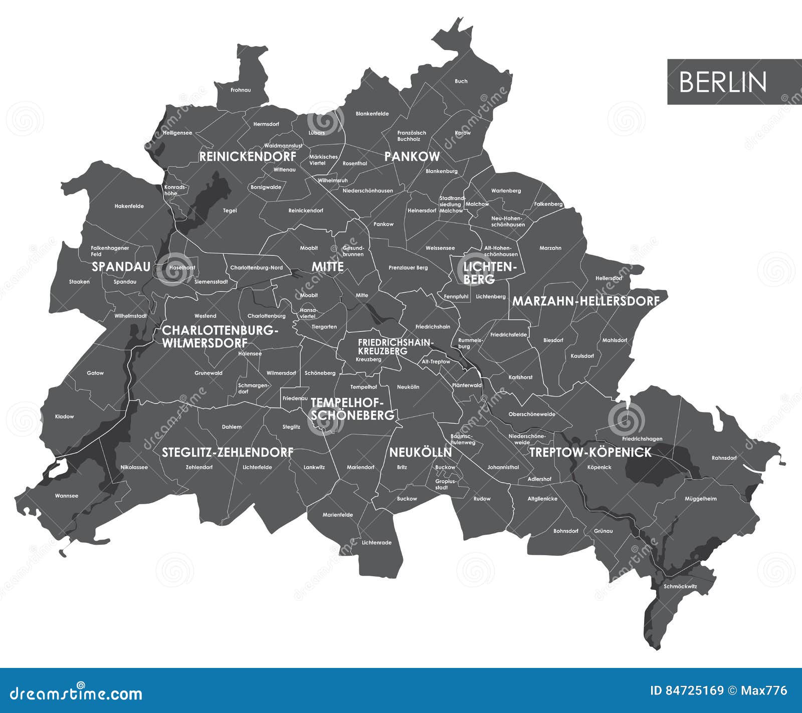 Vector map Berlin district stock vector. Illustration of german - 84725169