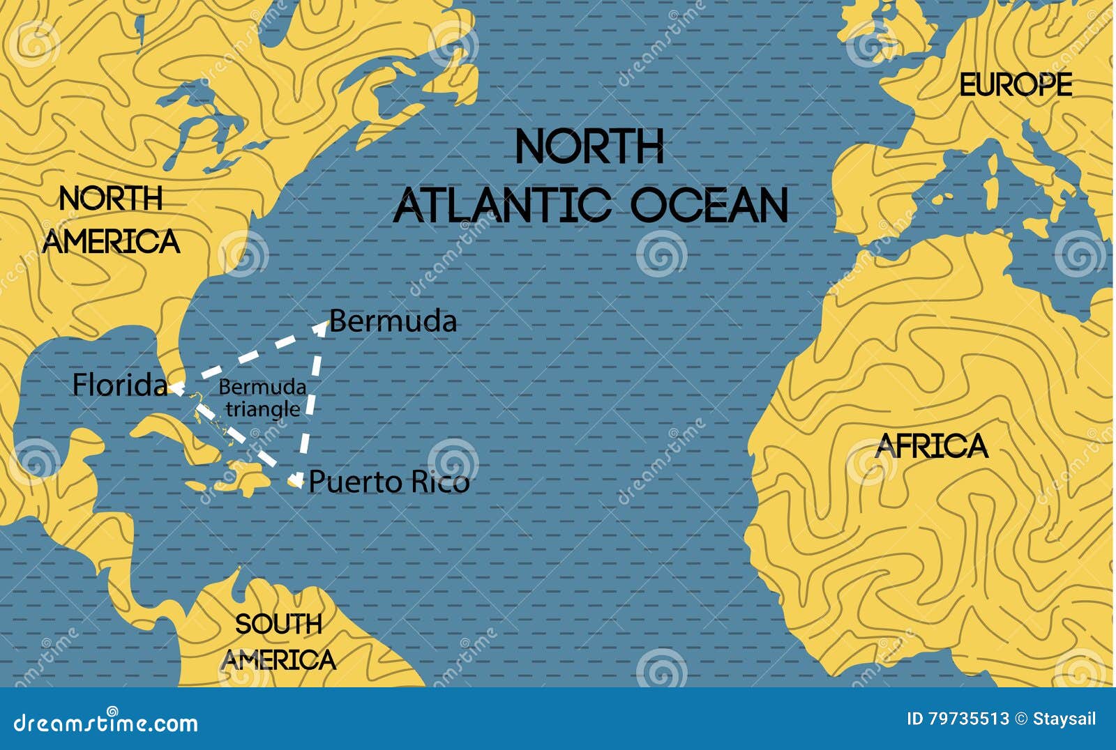 Vector Map of the Bermuda Triangle. Stock Vector - Illustration of ...