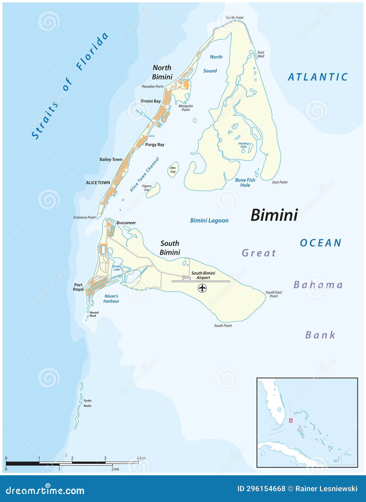 Vector Map of Bimini Island, the Bahamas Stock Vector - Illustration of ...