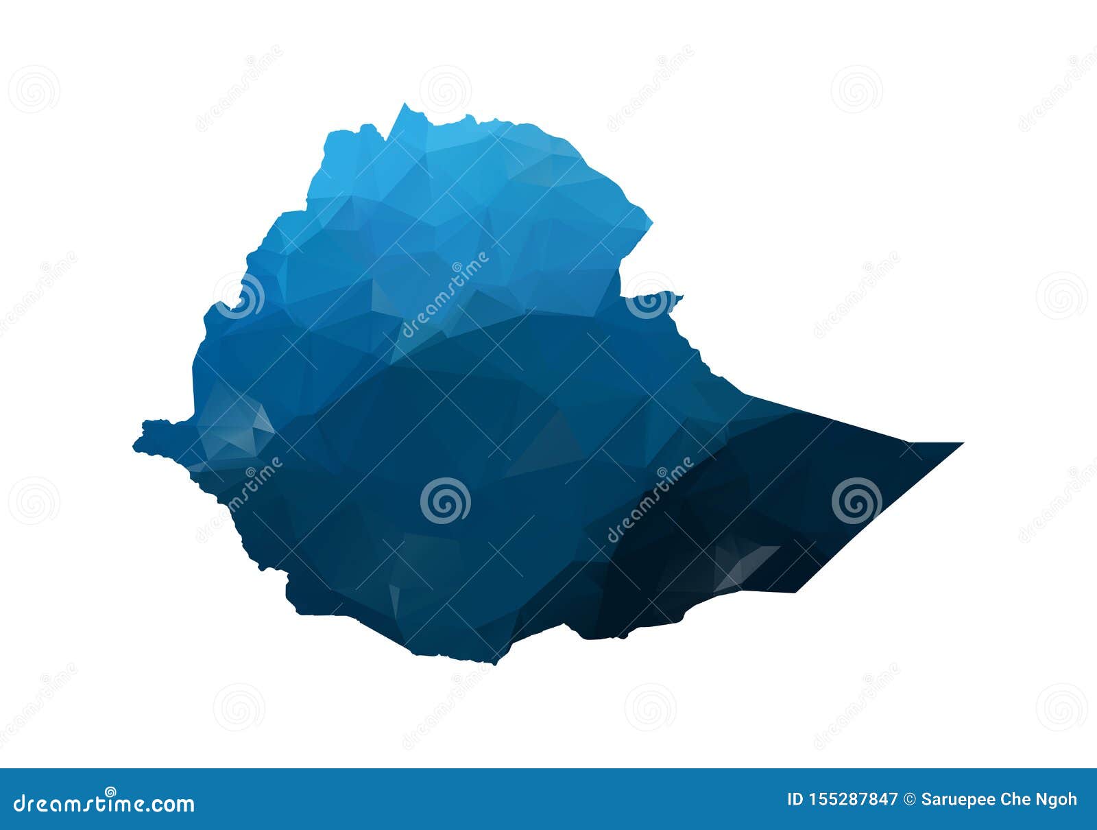 Ethiopia Blue Low Poly Map With Capital Addis Ababa Cartoon Vector ...