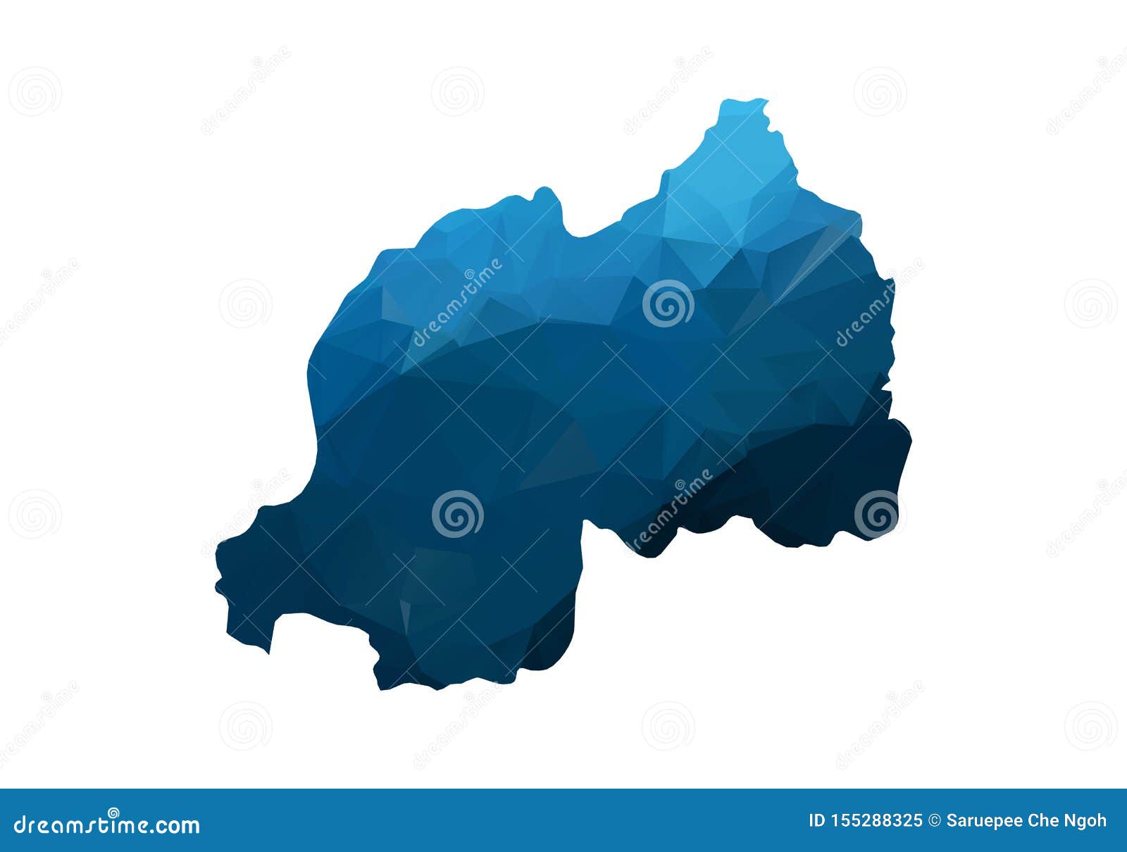 Rwanda Blue Low Poly Map With Capital Kigali Cartoon Vector ...