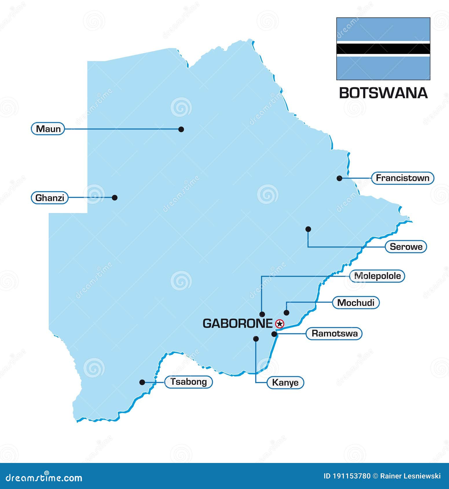 Vector Map of Botswana with Flag and Main Cities Stock Vector ...