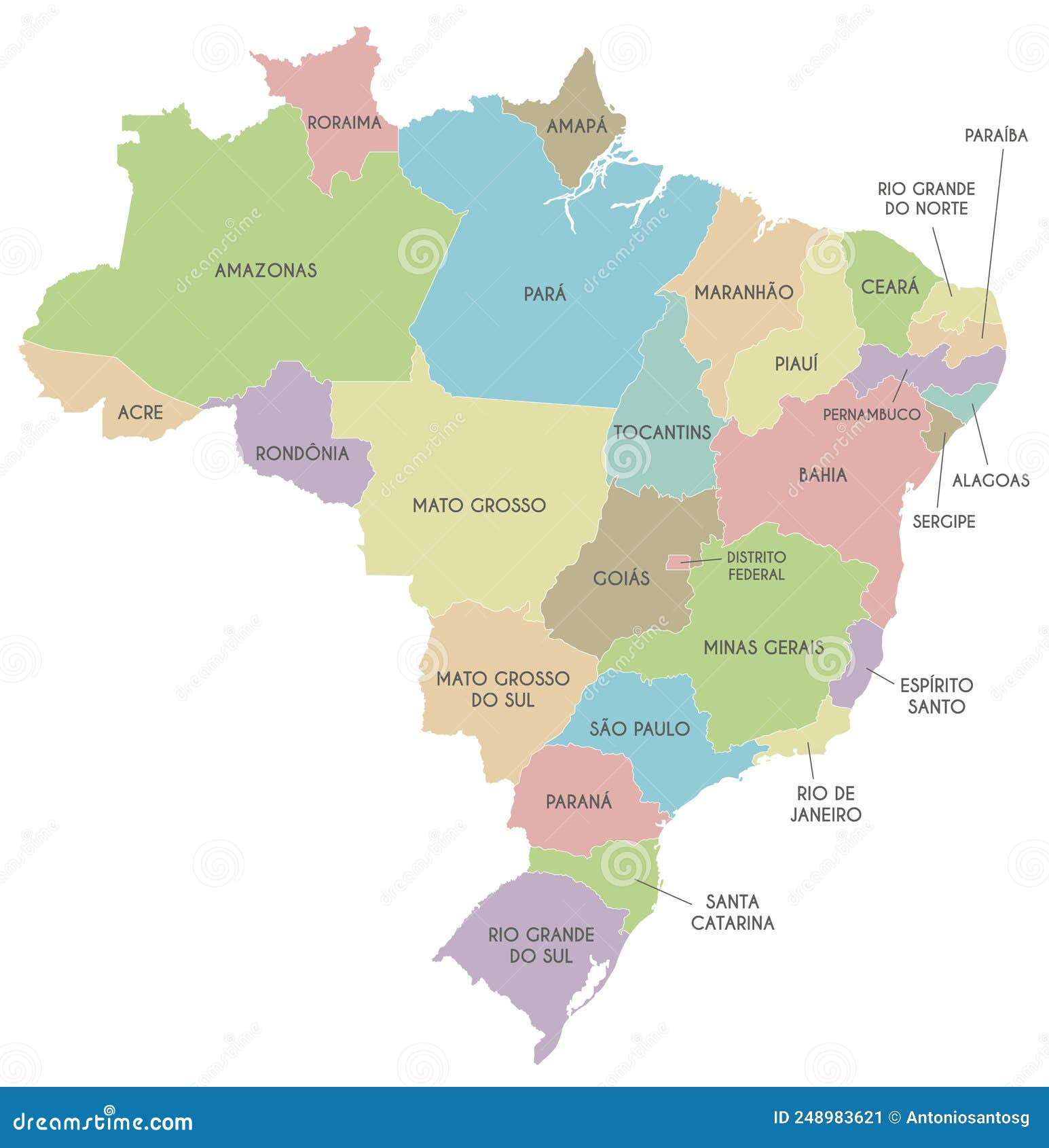 Vector Map of Brazil with Regions or States and Administrative ...