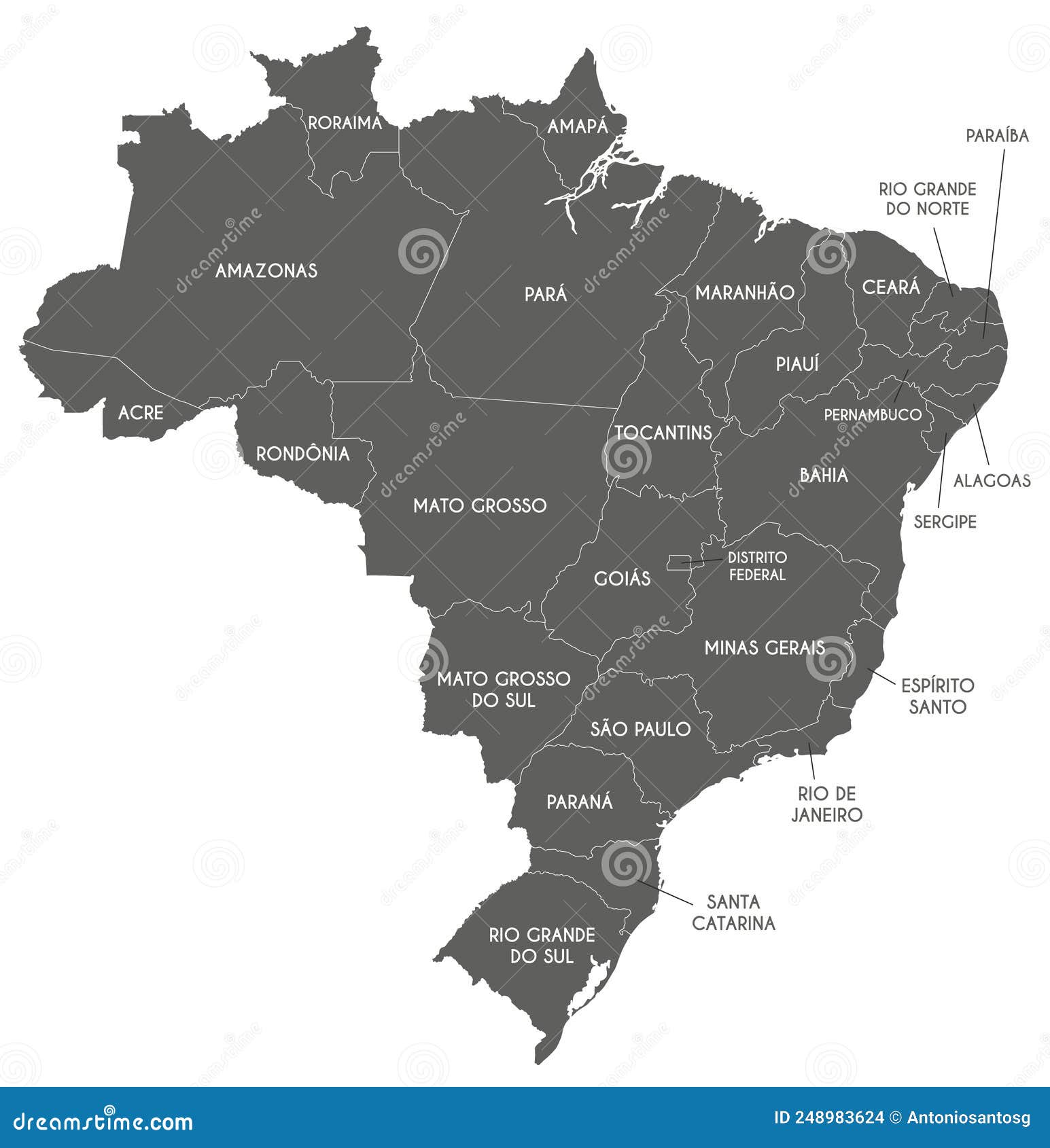 Vector Map of Brazil with Regions or States and Administrative ...
