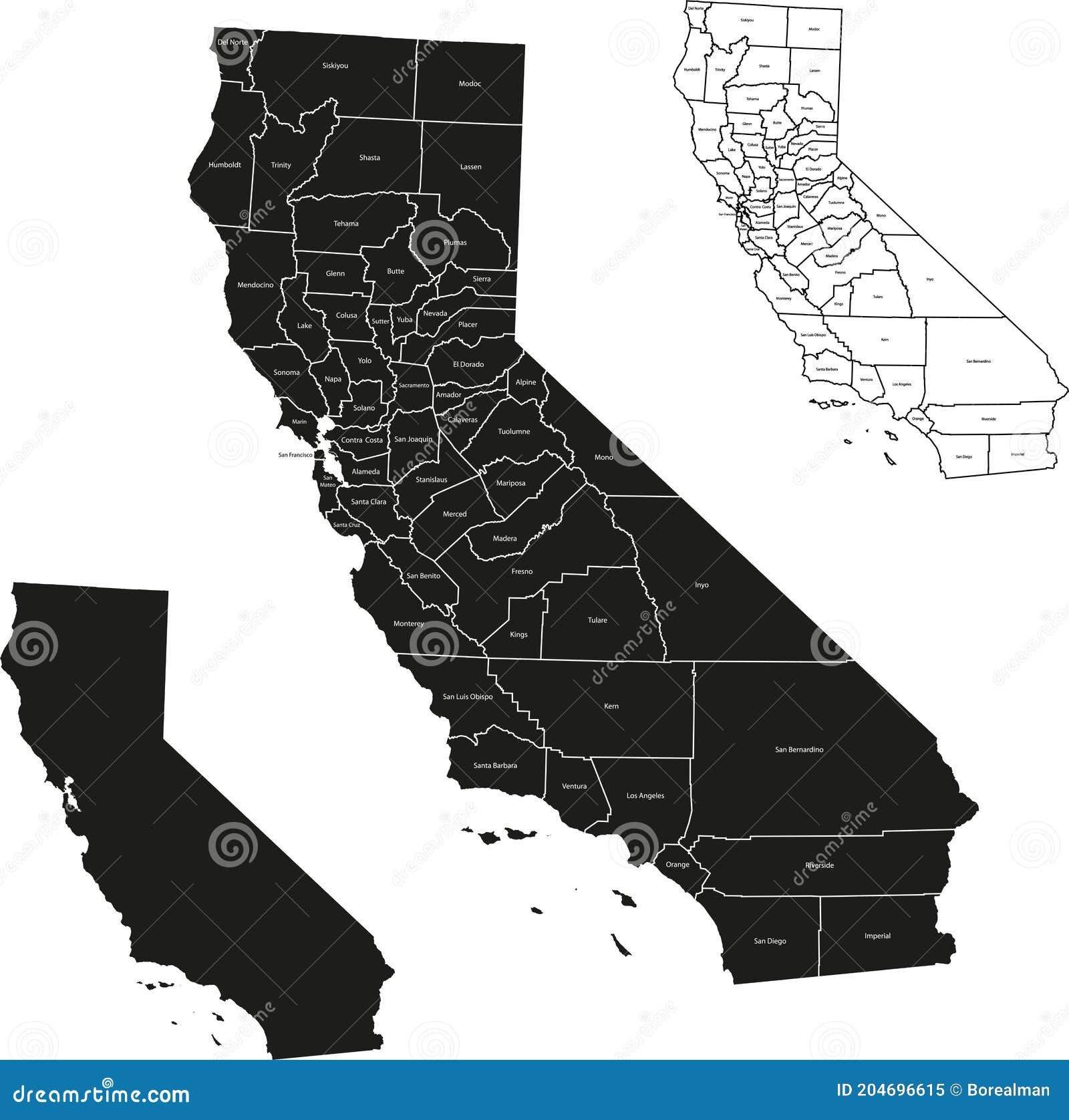 Map of the California stock vector. Illustration of silhouette - 204696615