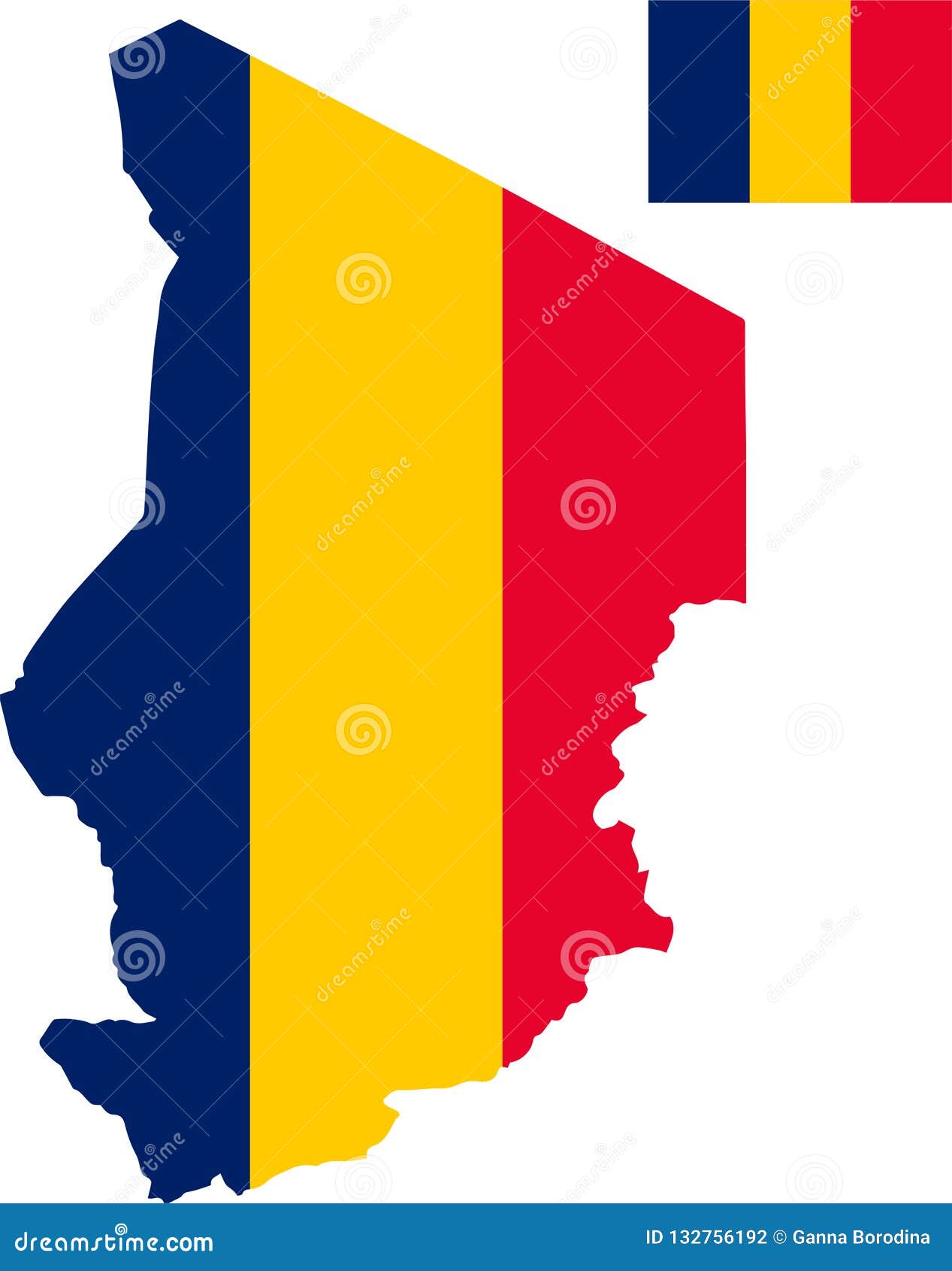 Vector Map of Chad with Flag. Isolated, White Background Stock ...
