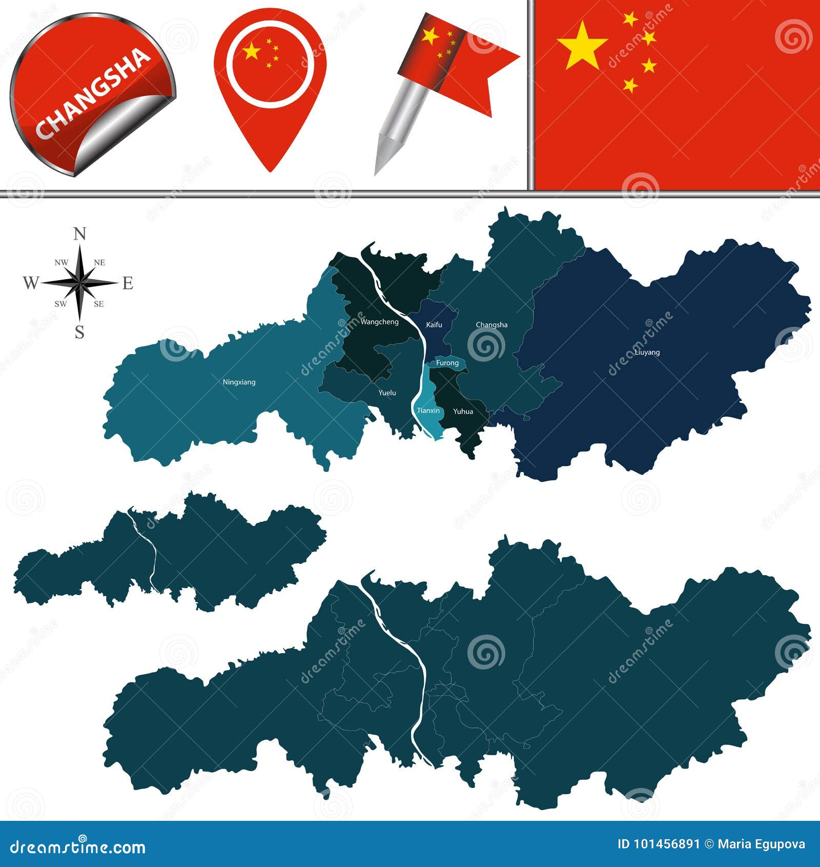 Map of Changsha with Divisions Stock Vector - Illustration of changsha ...