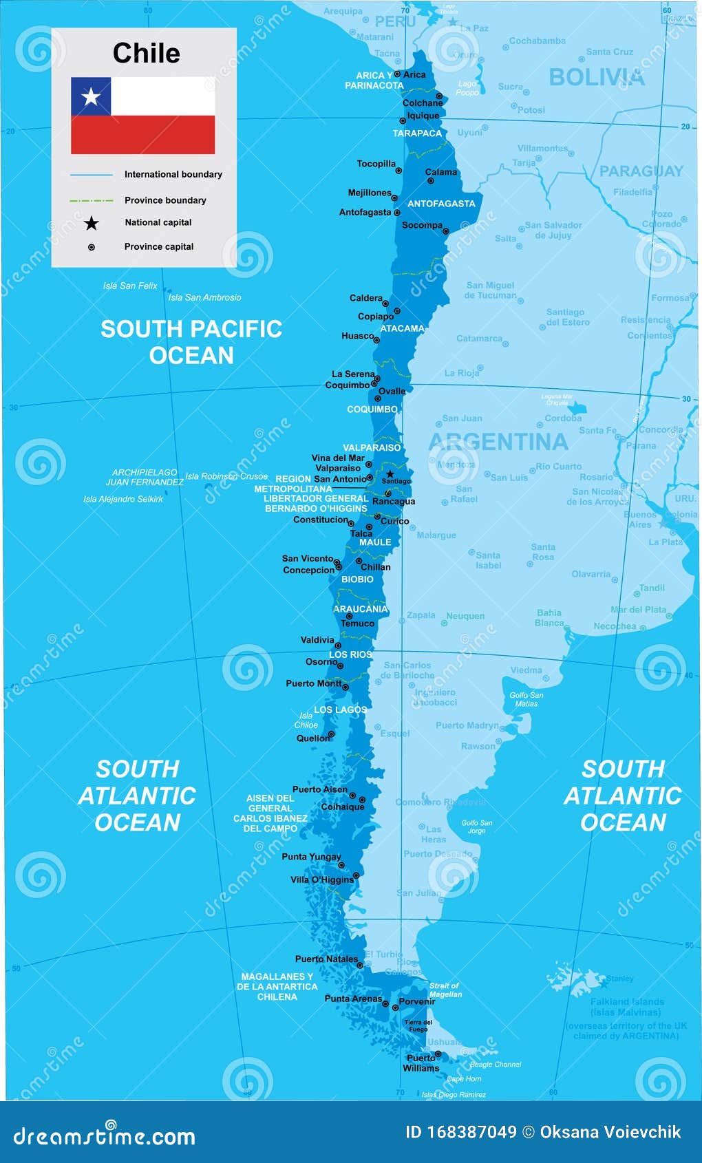 Vector map of Chile stock vector. Illustration of blue - 168387049
