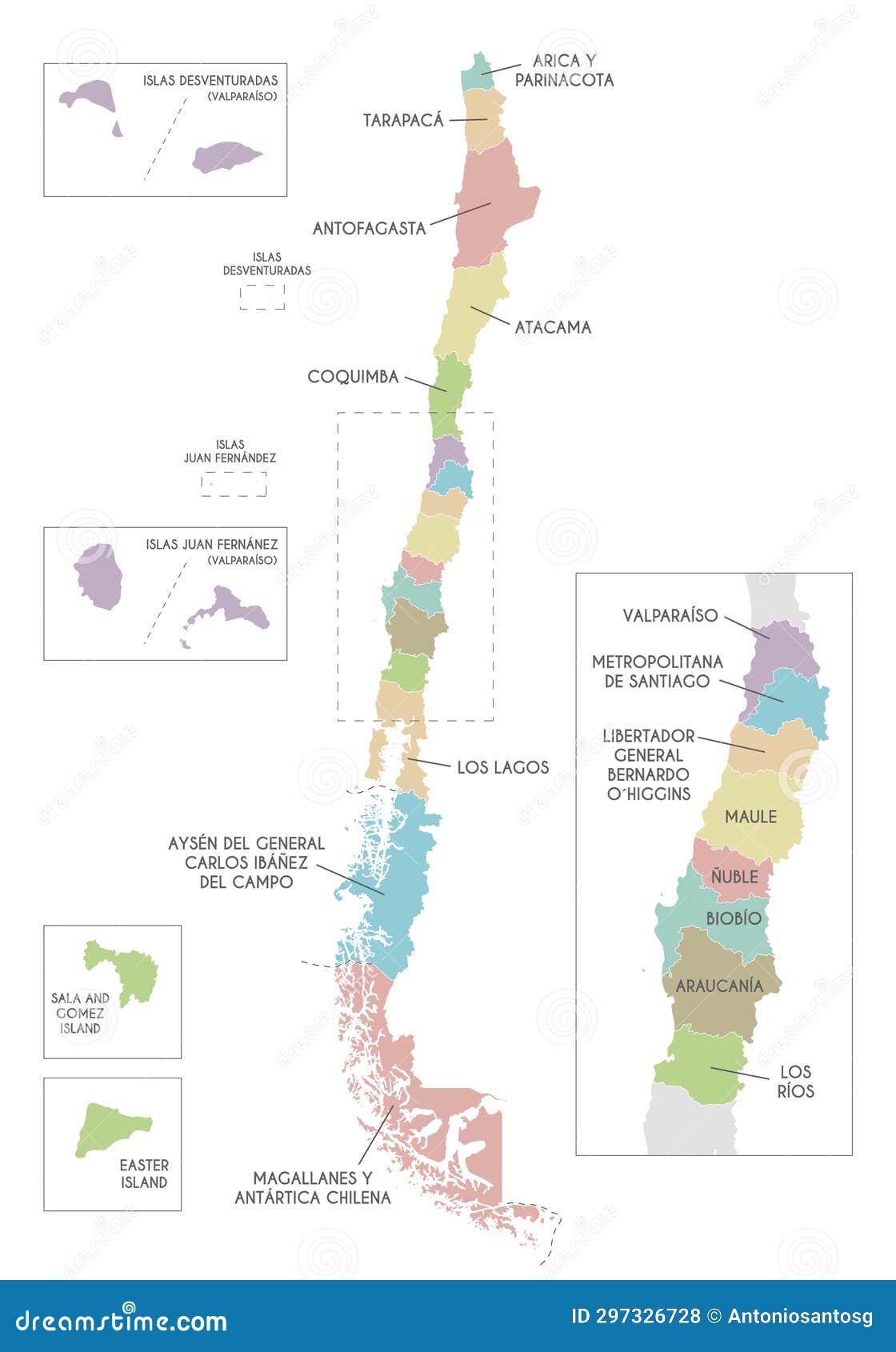 Vector Map of Chile with Regions and Territories and Administrative ...