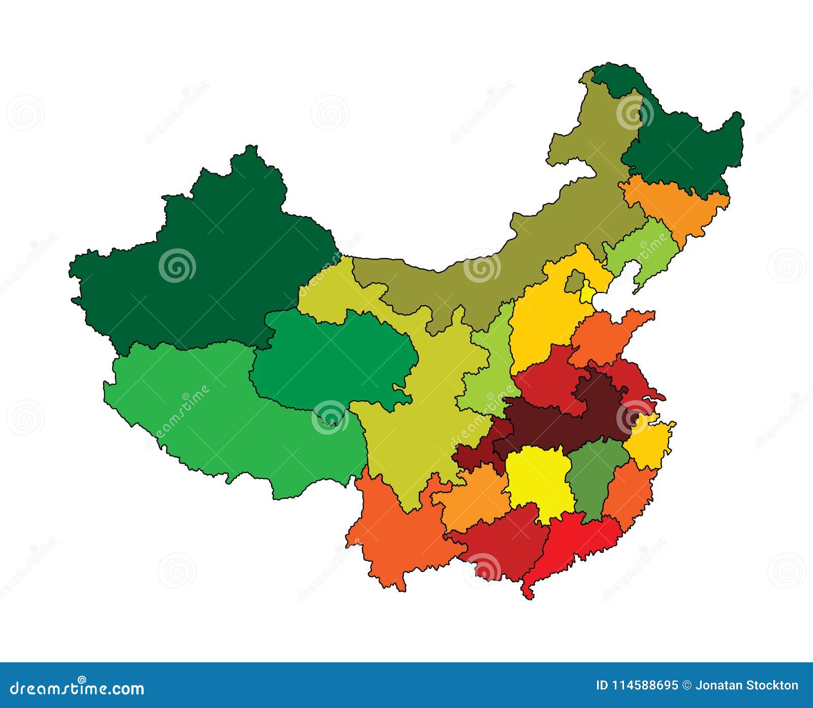 Vector Map of China with Regional Borders Isolated on White Background ...