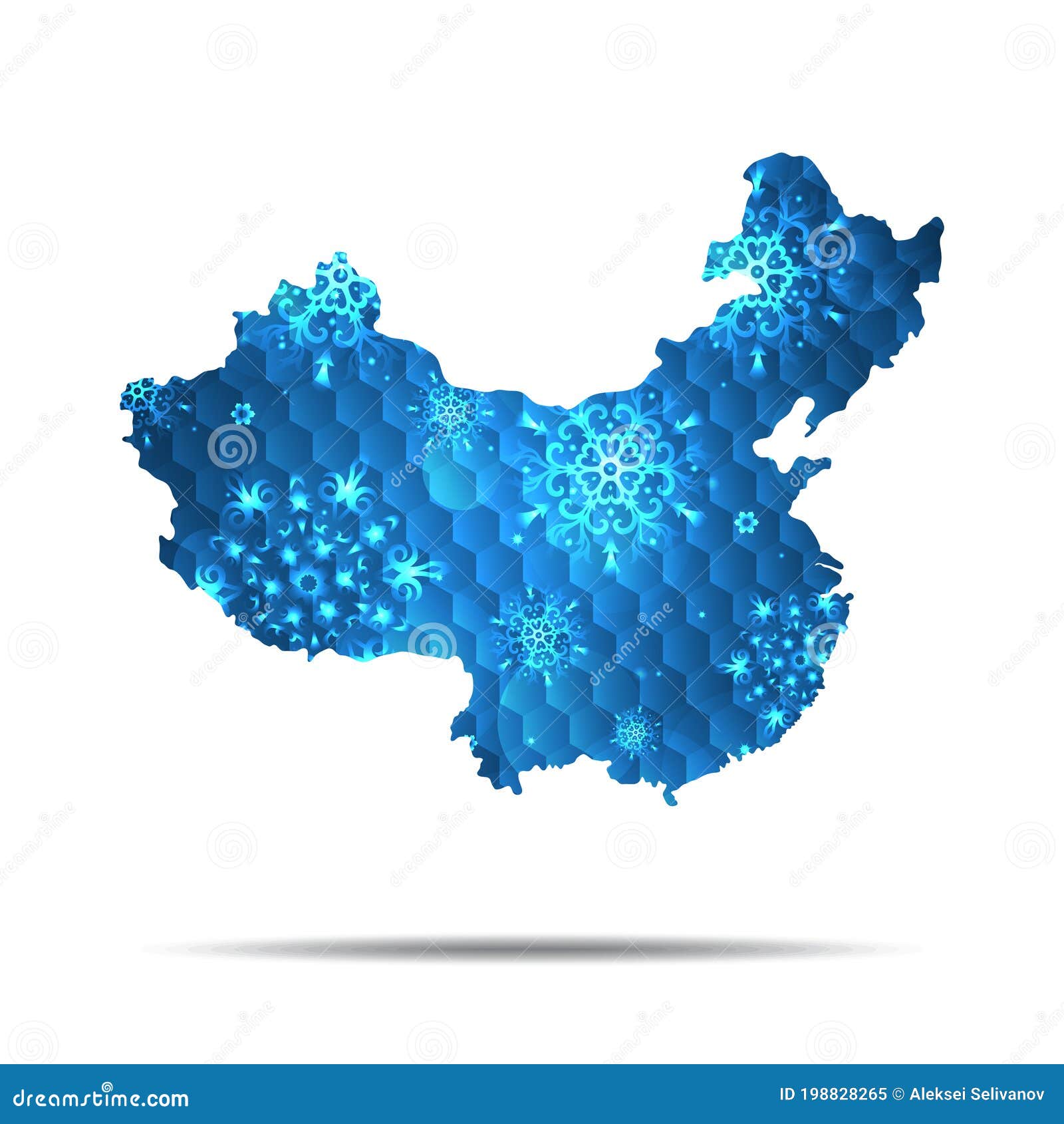 Vector Map of China with Snowflakes. Winter Illustration for Your ...