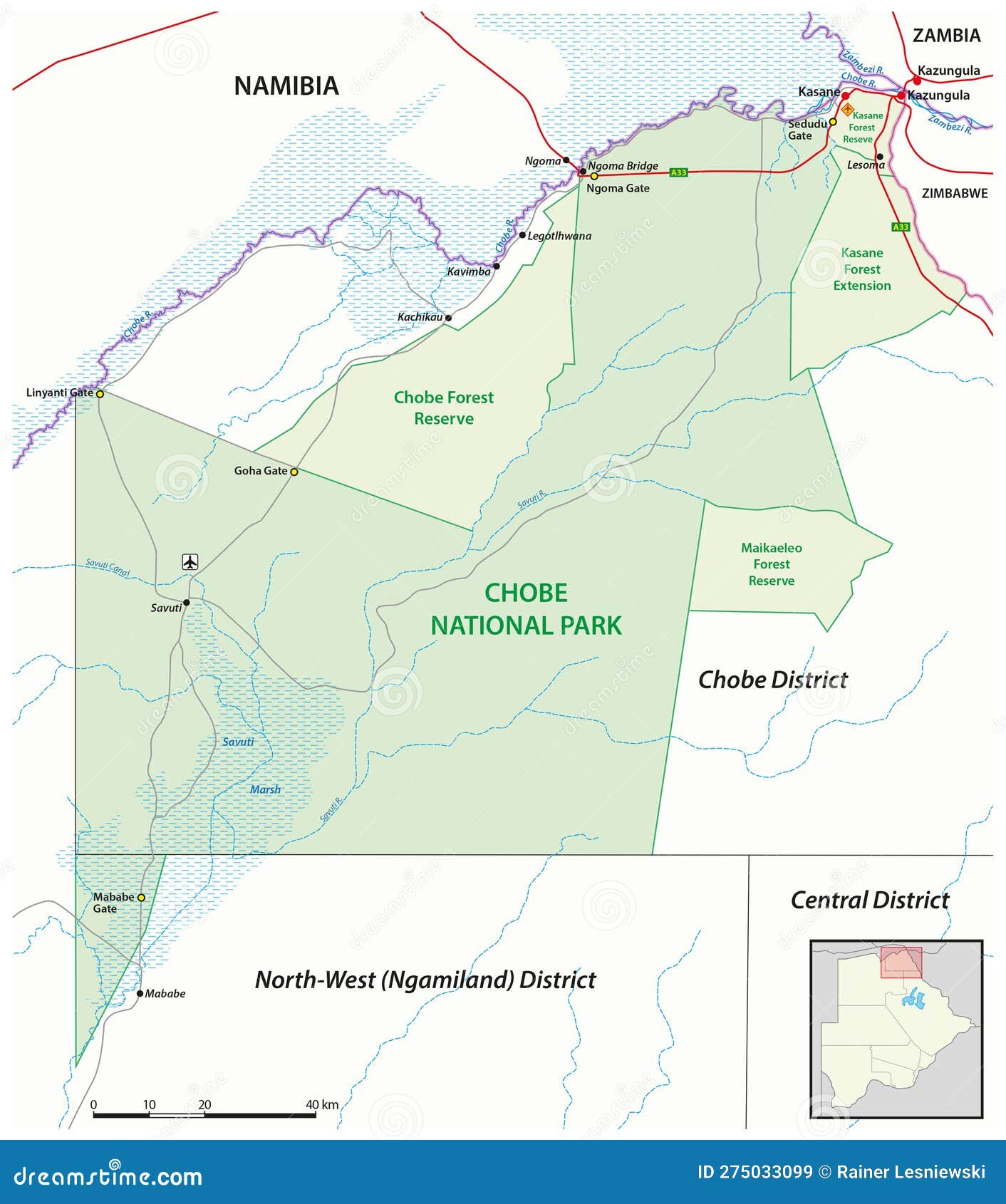 Vector Map of Chobe National Park, Botswana Stock Vector - Illustration ...